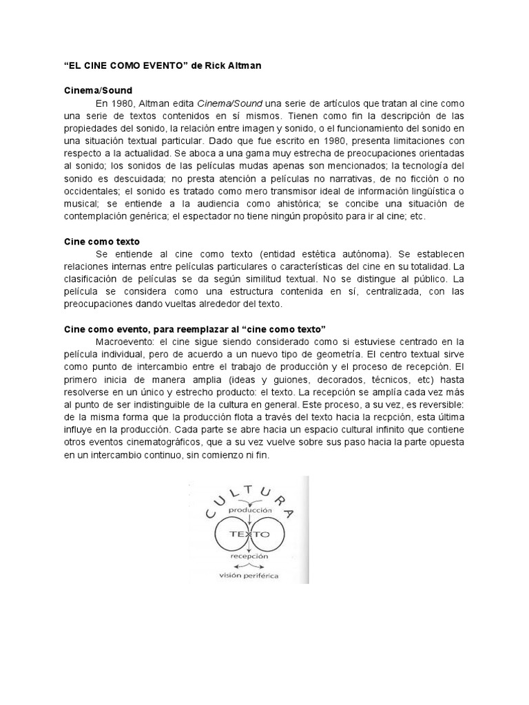 "EL CINE COMO EVENTO" de Rick Altman | PDF | Sonido | Película muda
