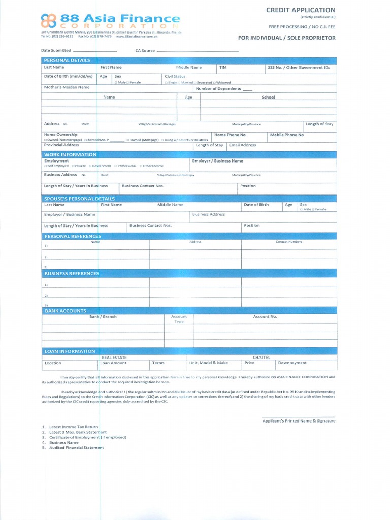 88 Asia Form For Sole | PDF