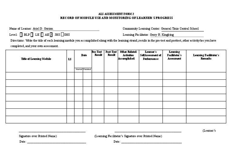 ALS Assessment Form 2 | PDF