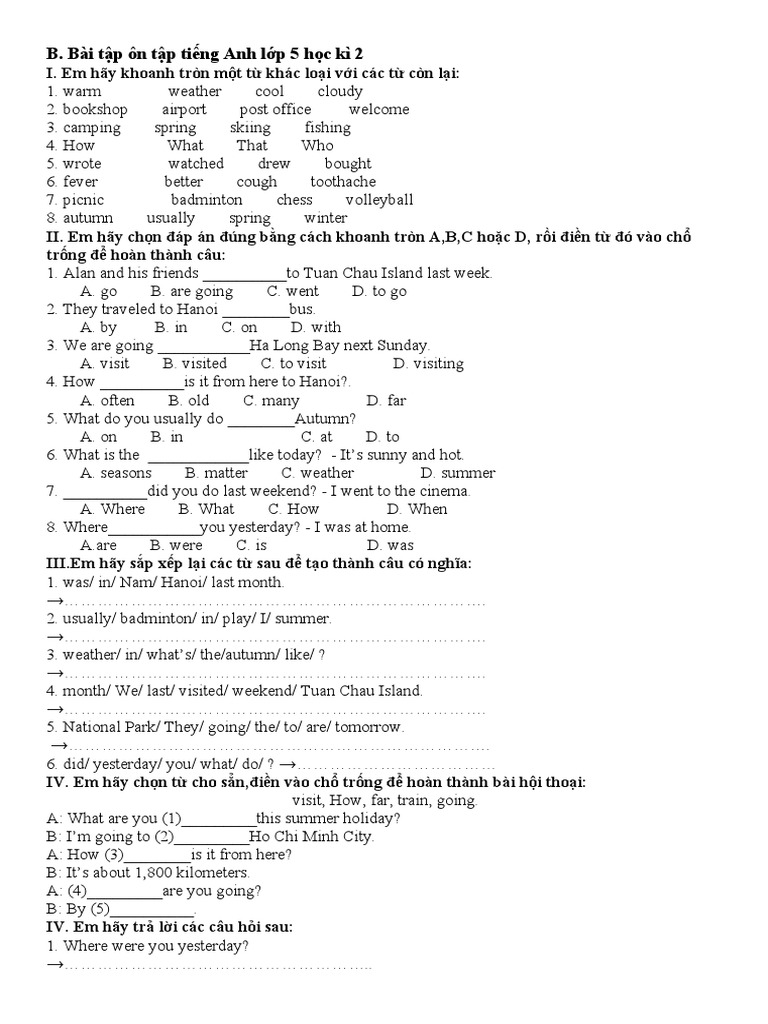 Bài tập ôn tập HKII Lớp 5 | PDF | Vietnam