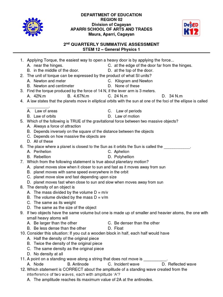 2nd Summative General Physics 1 | PDF | Waves | Orbit 2nd Summative General Physics 1 | PDF | Waves | Orbit