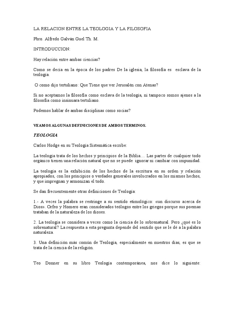 Teología y Filosofía: Una Relación Complementaria | PDF | Teología ...