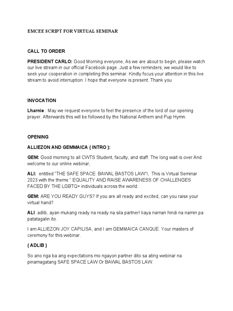 Emcee Script For Virtual Seminar | PDF