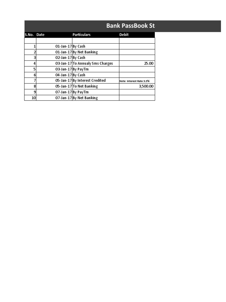 Exercise 31 Excel Practice Book How to Make Bank Passbook Transaction ...