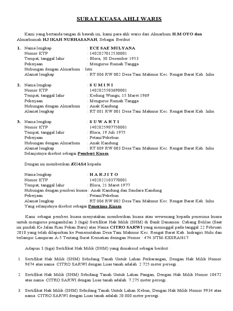 Surat Kuasa Waris | PDF