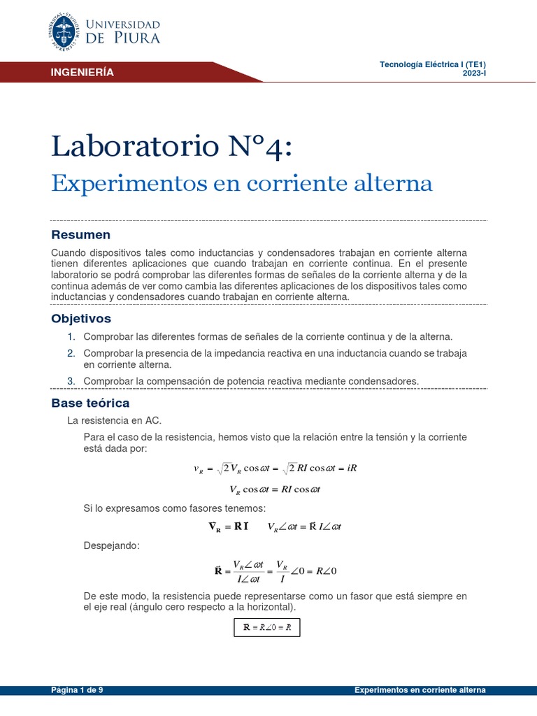 Laboratorio 4-Te1 | PDF | Energia electrica | Impedancia eléctrica