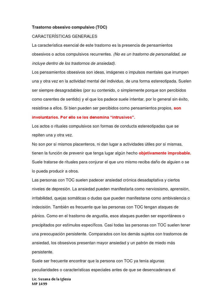 TOC Psicoeducación | PDF | Desorden obsesivo compulsivo | Pensamiento