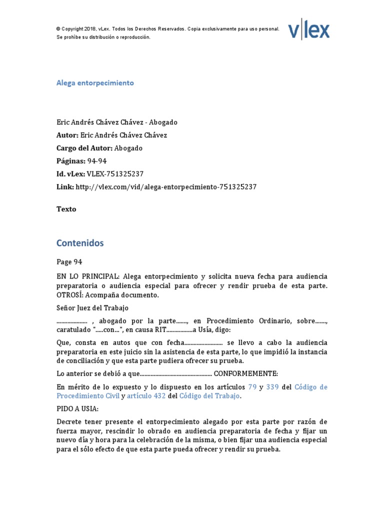 Alega Entorpecimiento y Solicita Nueva Fecha para Audiencia Preparatoria o Audiencia Especial ...