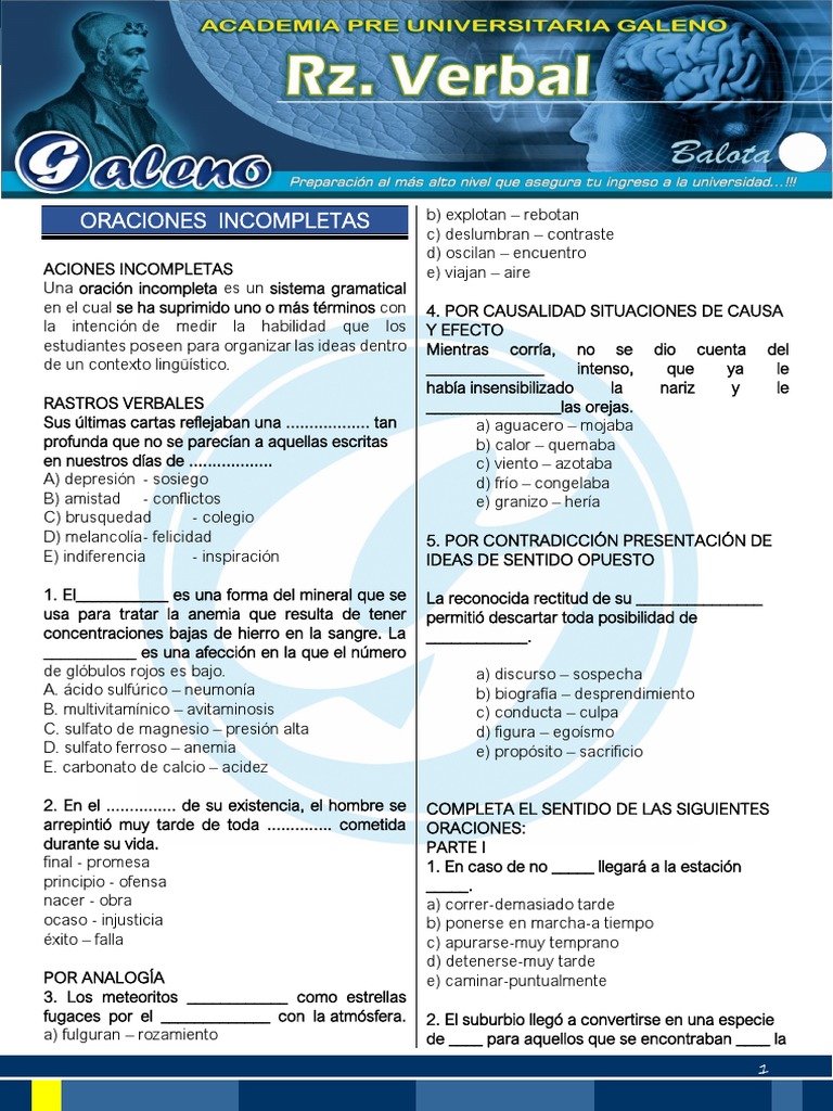 Oraciones Incompletas G5 | PDF