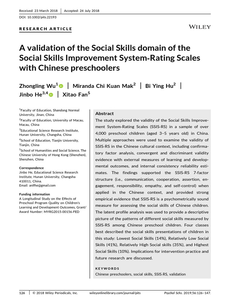 A Validation of The Social Skills Domain of The Social Skills ...