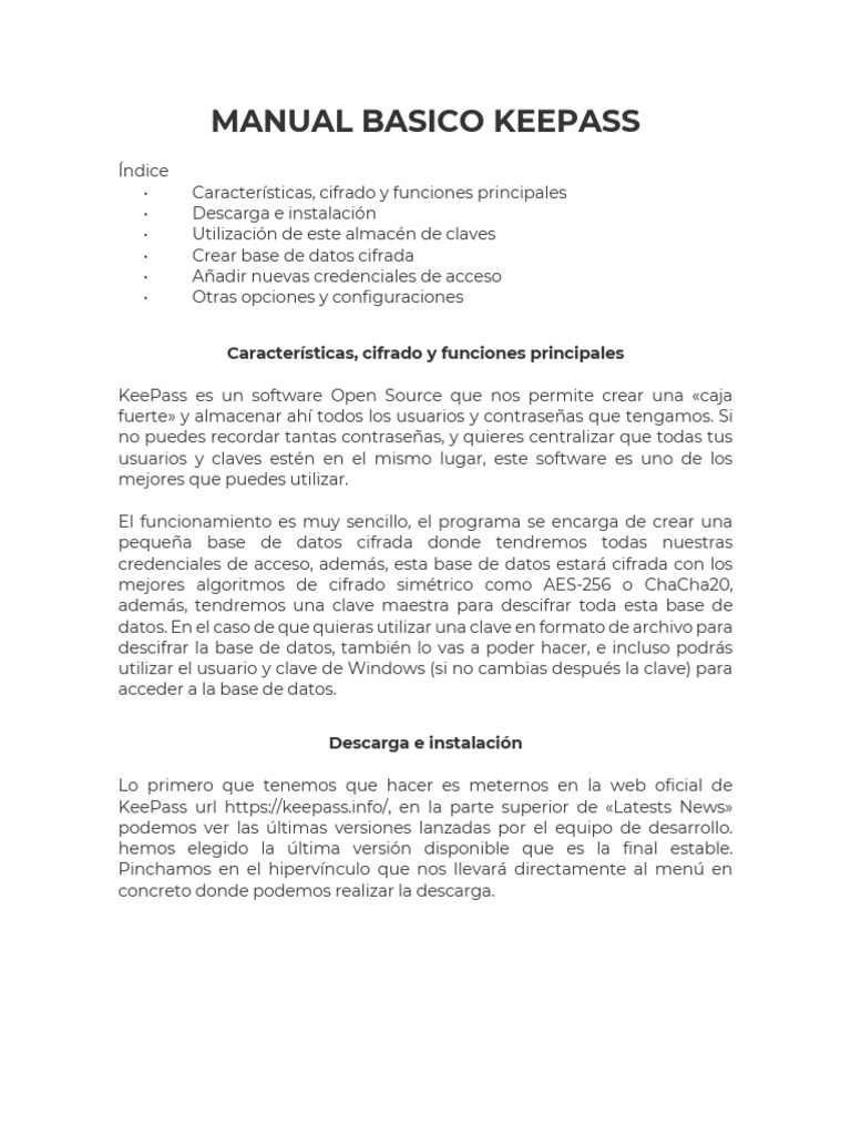 MANUAL BASICO KEEPASS v1 | PDF | Contraseña | Clave (criptografía)