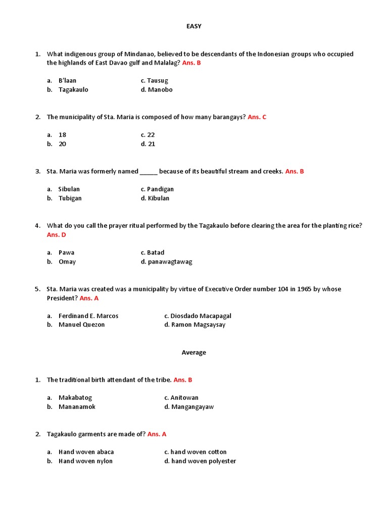 Sta Maria-Quiz | PDF | Ethnicity | Ethnic Groups