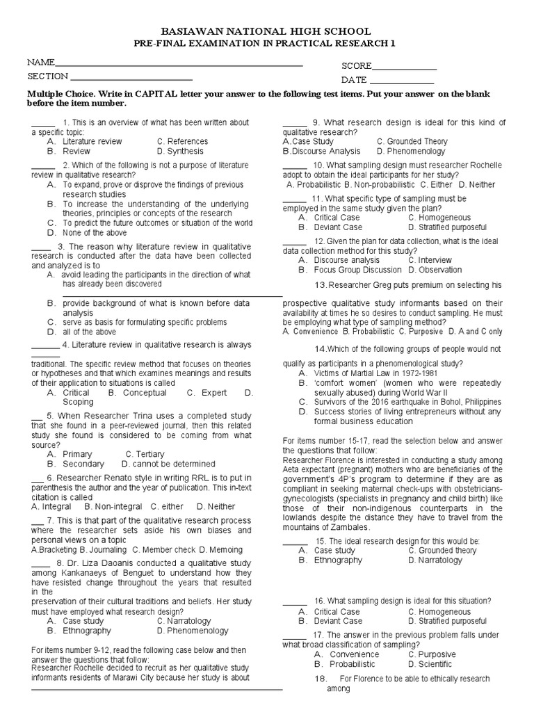 4th-quarter-exam-practical-research-1 | PDF | Qualitative Research ...