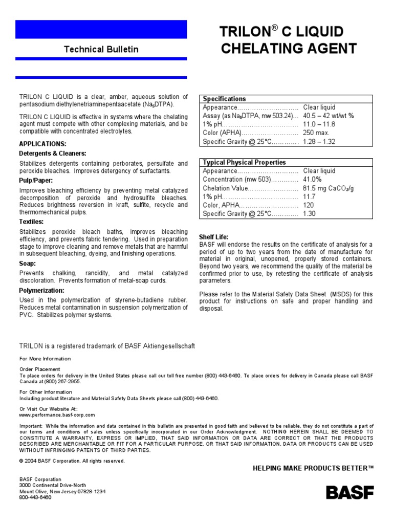 Trilon C FT | Download Free PDF | Hydrogen Peroxide | Bleach