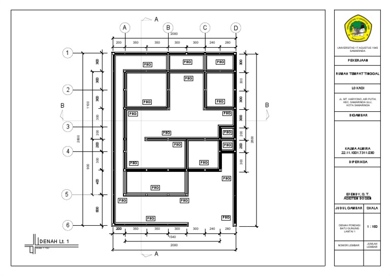 Denah Pondasi Batu Gunung Lantai 1 | PDF
