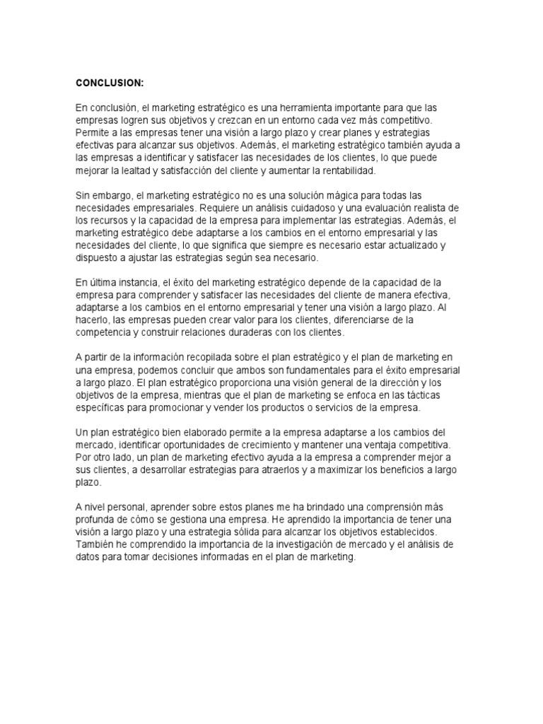 Marketing Conclusion | PDF | Marketing | Planificación estratégica