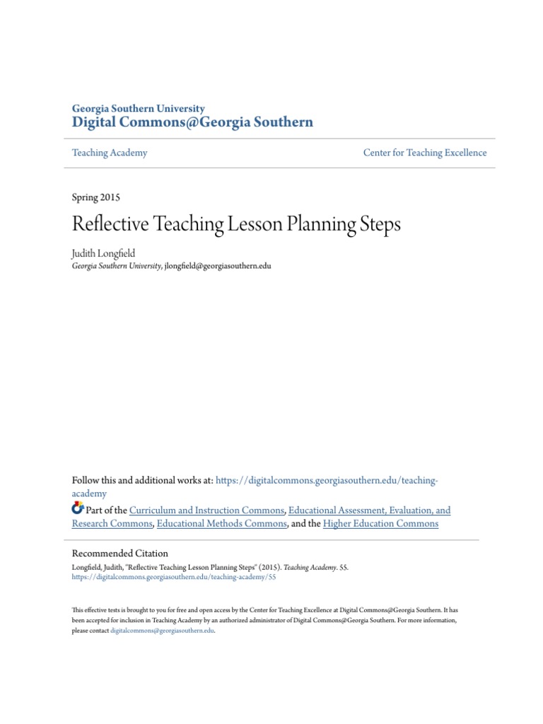 Reflective Teaching Lesson Planning Steps | PDF | Educational ...