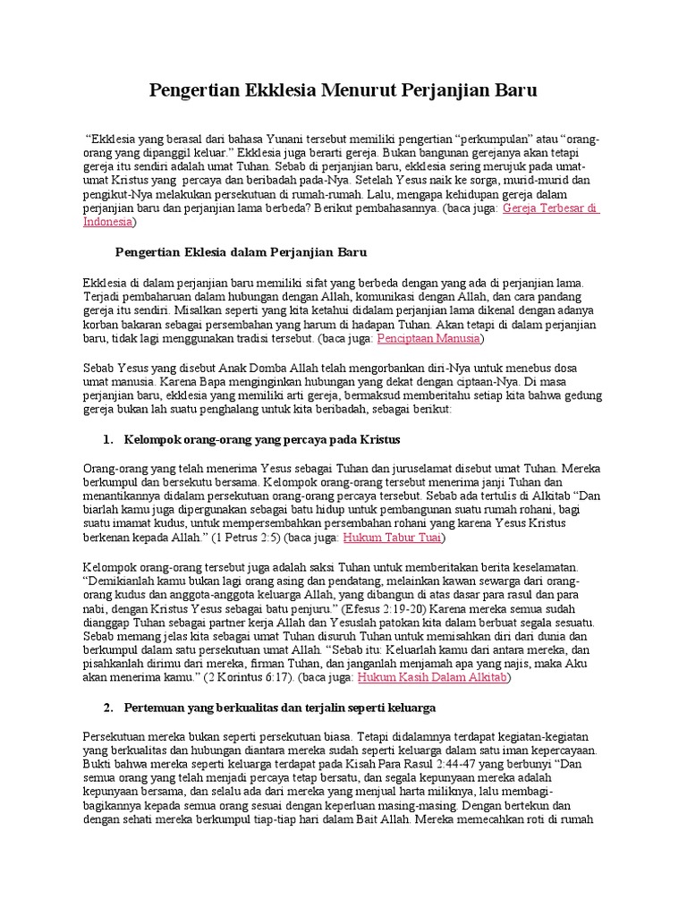 Pengertian Ekklesia Menurut Perjanjian Baru | PDF