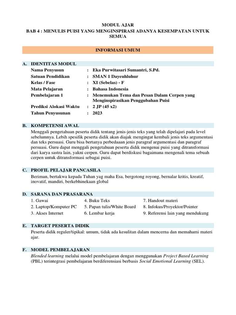 BINA Bab 4 - Menulis Puisi Yang Menginspirasi Adanya Kesempatan Untuk Semua | PDF | Seni ...