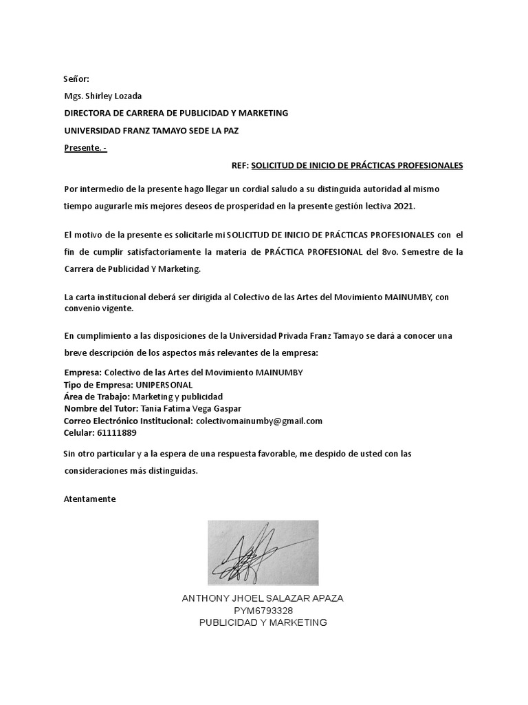 Solicitud de Pasantía Profesional | PDF | Crecimiento personal y profesional | Negocios