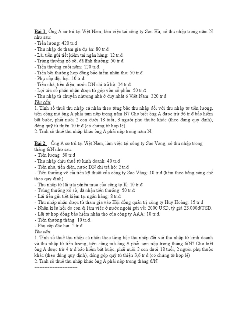 Bai Tap Thue TNCN | PDF