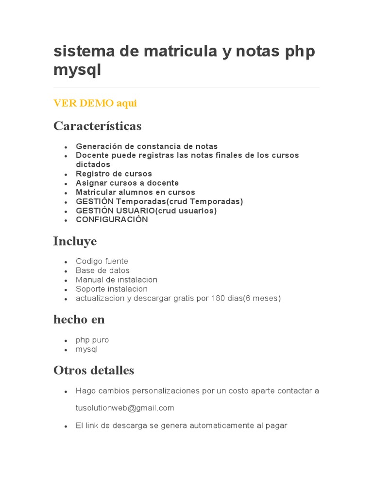 Sistema de Matricula y Notas PHP Mysql | PDF