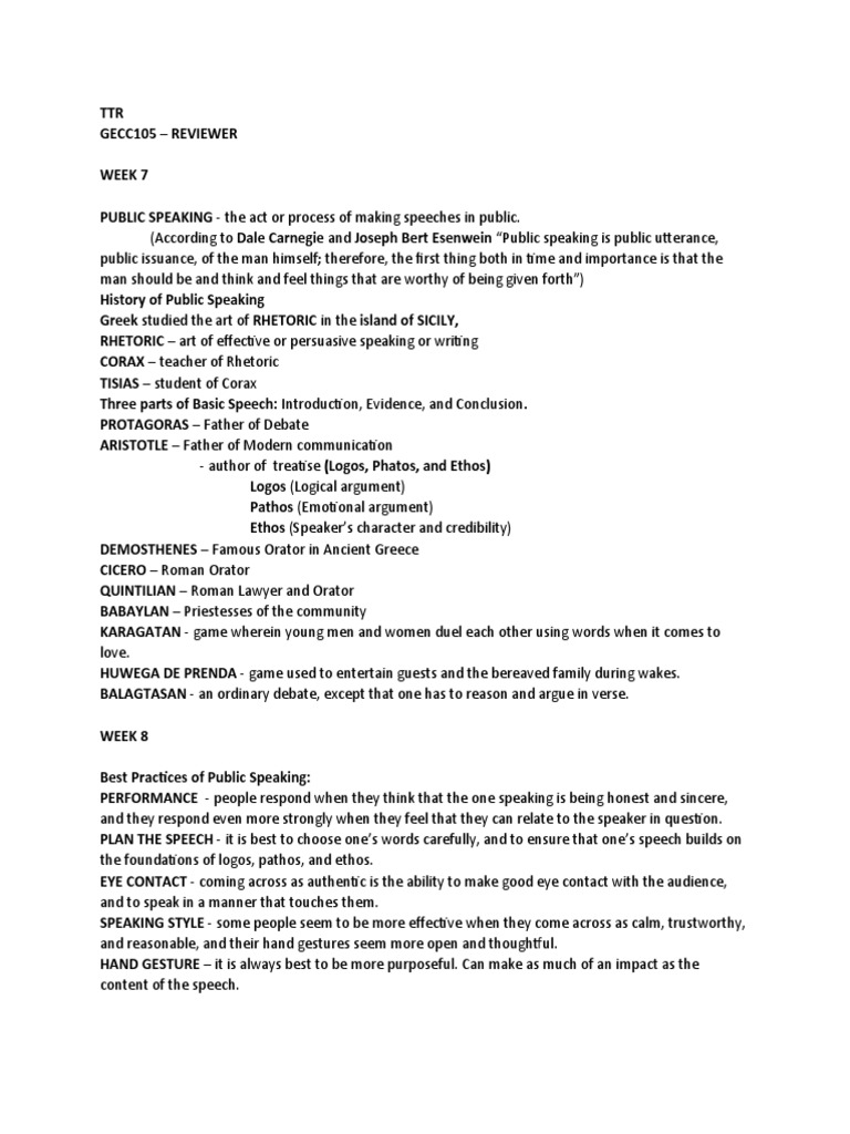 Gecc105 Midterm Reviewer Pdf Public Speaking Rhetoric