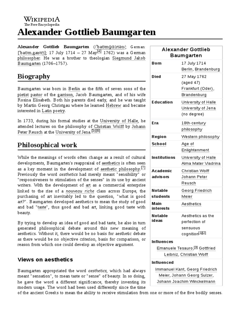 Alexander Gottlieb Baumgarten | PDF | Cognition | The Arts