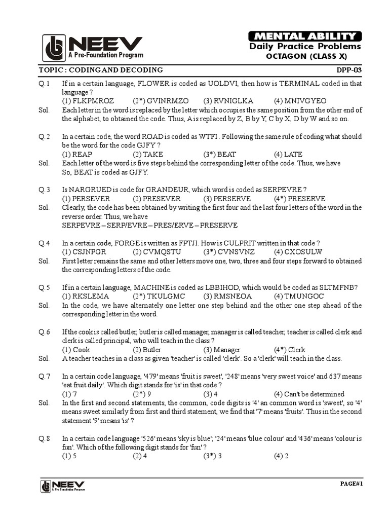 Coding and Decoding Practice Worksheet | PDF | Alphabet | Linguistics
