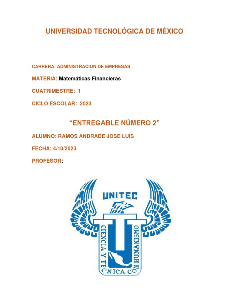 Entregable Número 2 Mate | PDF | Economía Financiera | Finanzas personales
