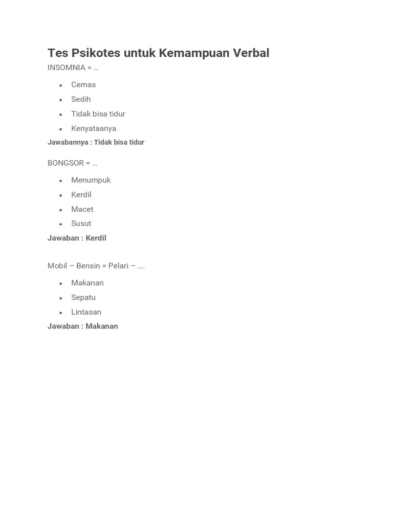 Tes Psikotes Untuk Kemampuan Verbal | PDF