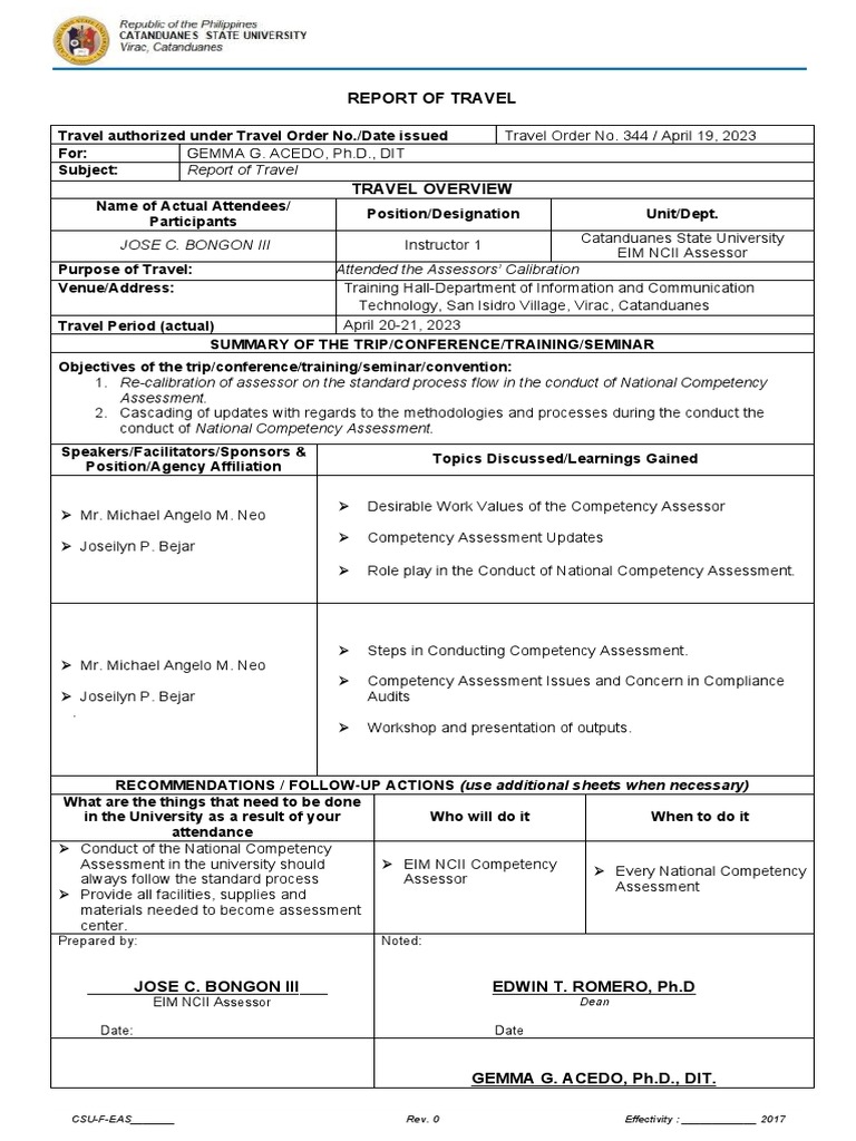 Travel Report ISO | PDF