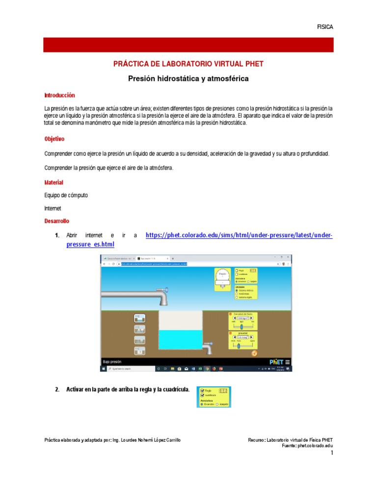 Presión Hidrostática en Laboratorio Virtual | PDF | Presión | Medida de ...