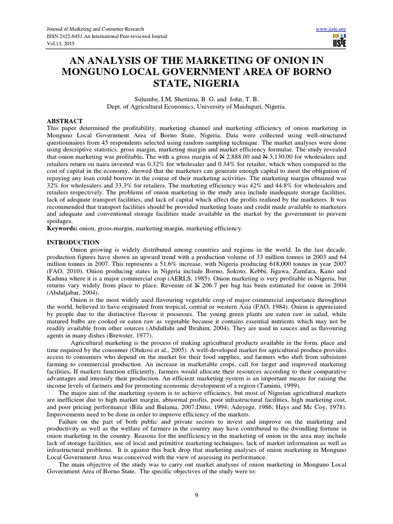 An Analysis of The Marketing of Onion in Monguno Local Government Area ...