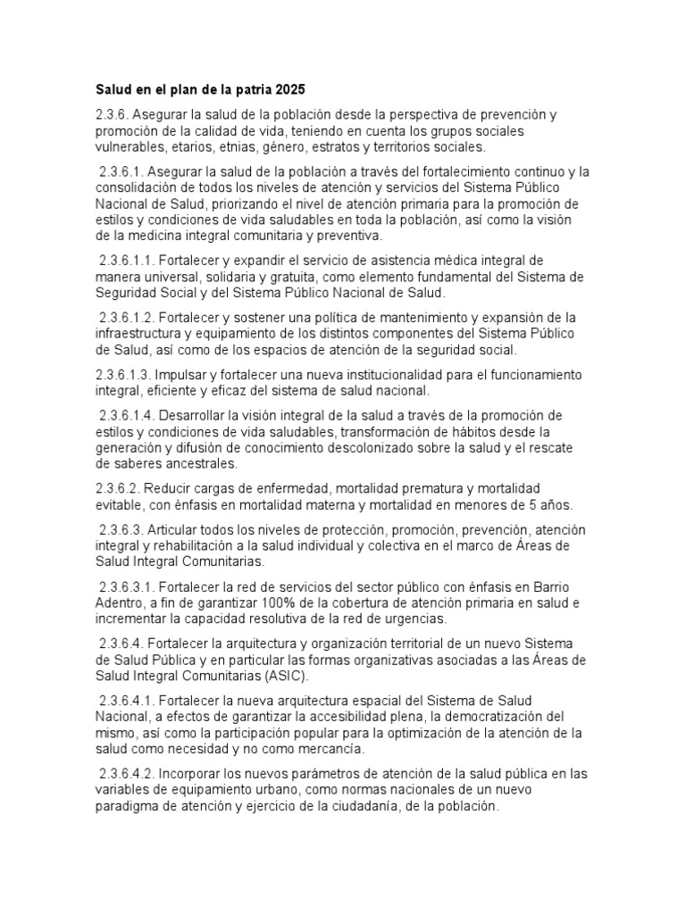 Salud en El Plan de La Patria 2025 | PDF | Amamantamiento | Nutrición