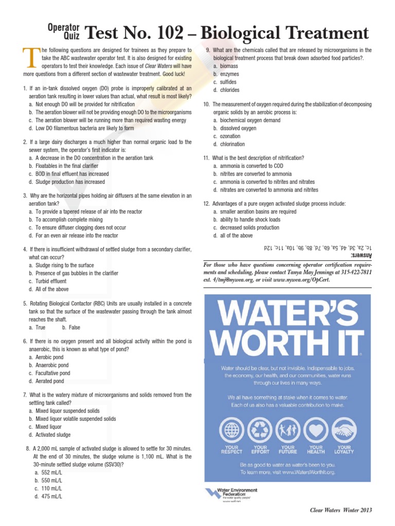 Quiz Water Treatment 2 | PDF | Sewage Treatment | Physical Sciences