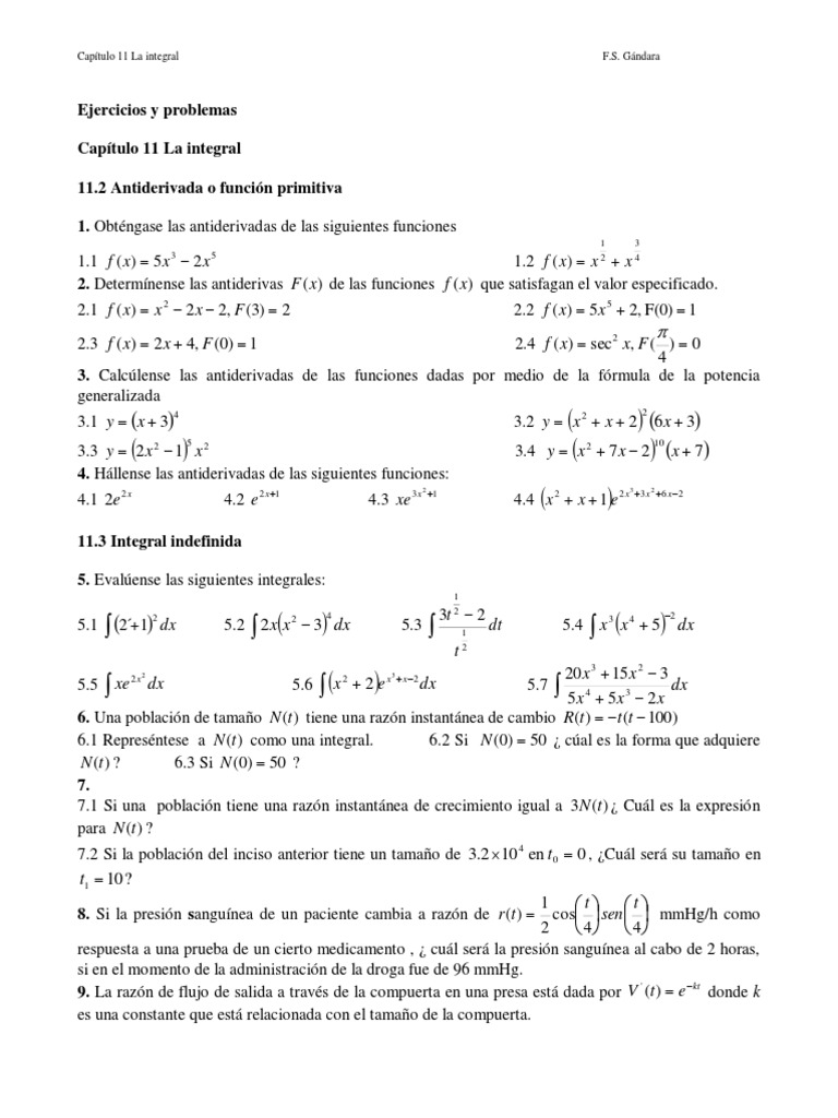 Cap. 11 La Integral (Problemario) | PDF | Análisis matemático | Matemáticas