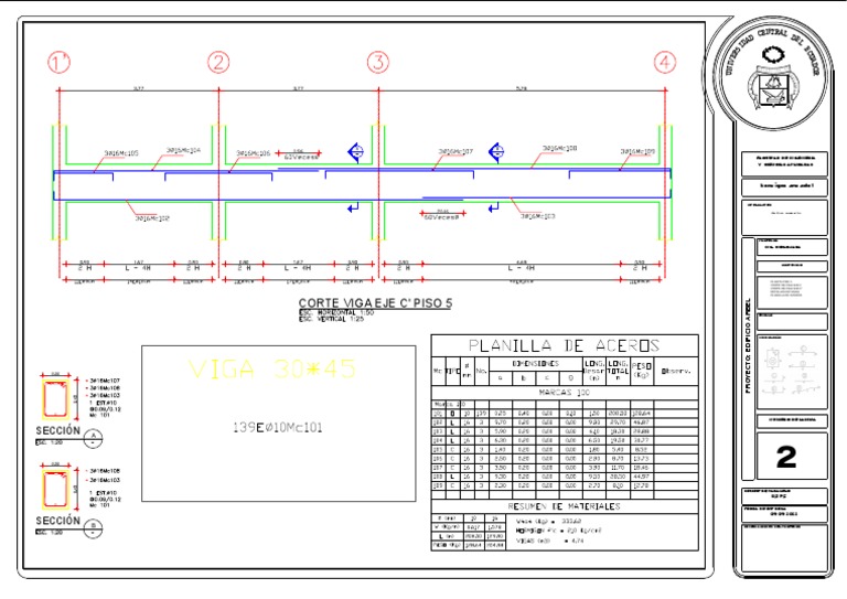 Corte Viga Eje C' Piso 5: Entral de | Descargar gratis PDF | Ingeniería ...