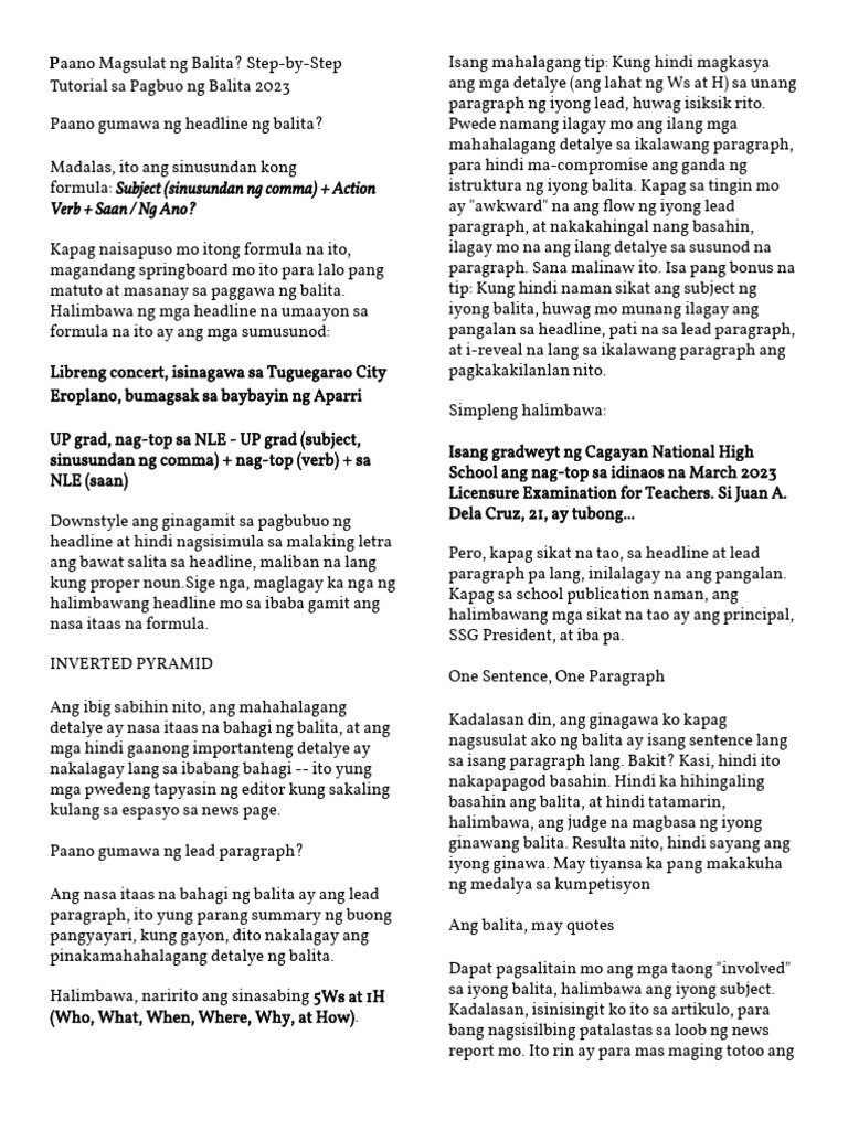 Paano Magsulat ng Balita | PDF