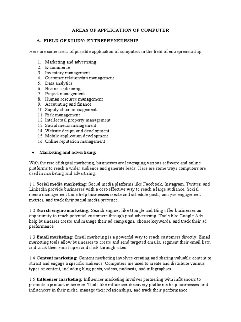 Areas of Application of Computer | PDF | Customer Relationship ...
