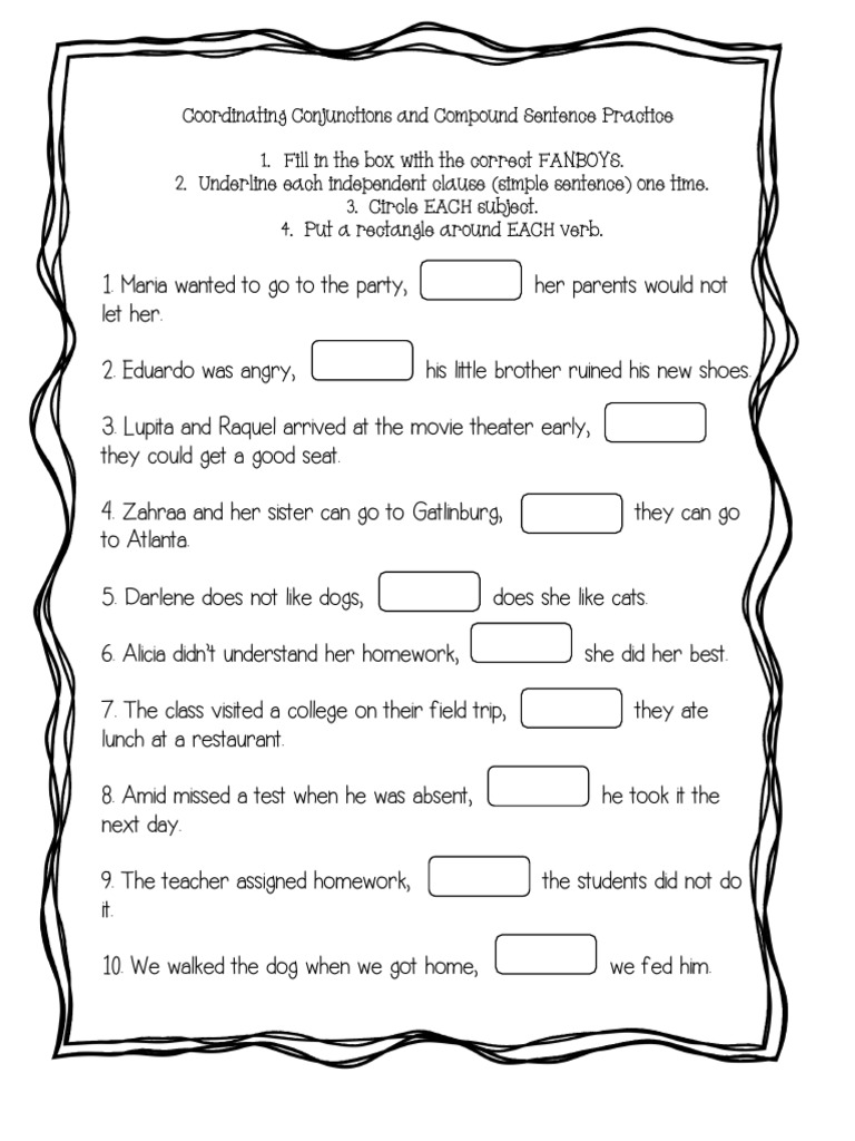 FANBOYS and Compound Sentence Practice | PDF | Language Arts & Discipline