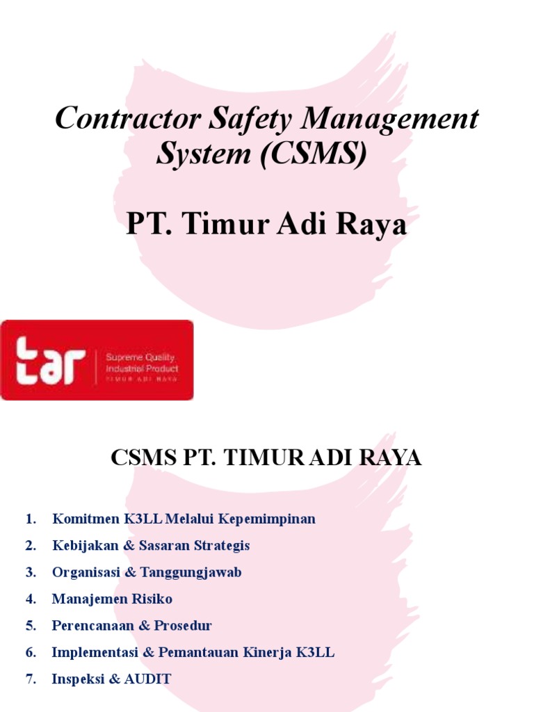 Contractor Safety Management System (CSMS) PT. TAR | PDF | Bisnis | Teknologi & Rekayasa