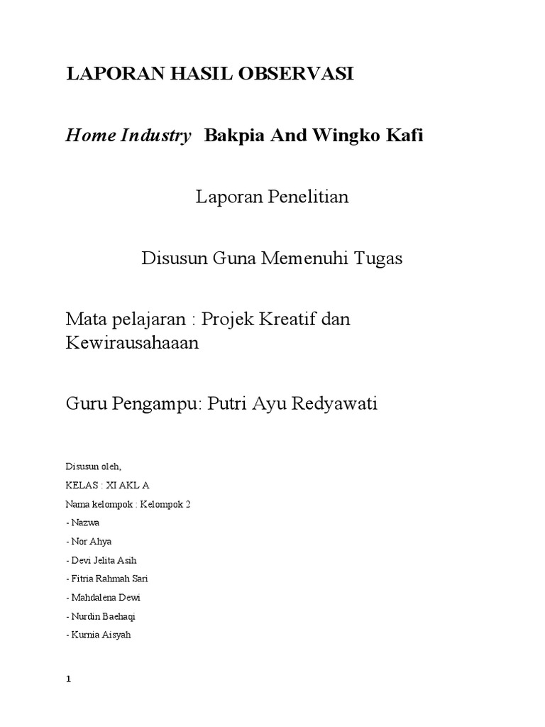 Contoh Laporan Observasi | PDF