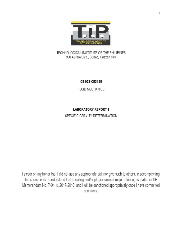Laboratory Activity 1 - Specific Gravity Demonstration-CE31 - S5 ...