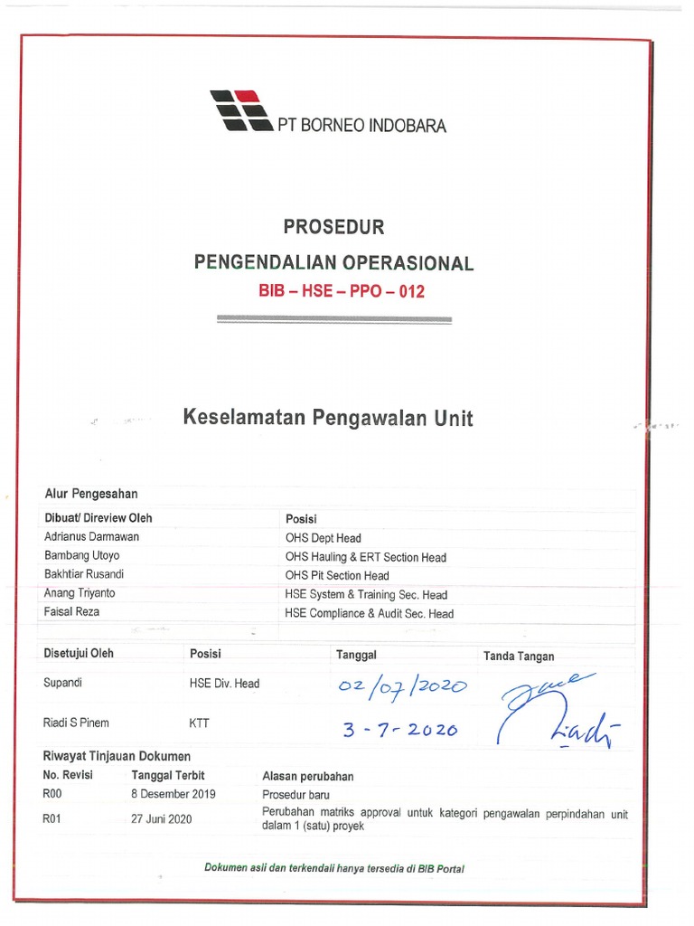 BIB-HSE-PPO-012-R01 Keselamatan Pengawalan Unit | PDF