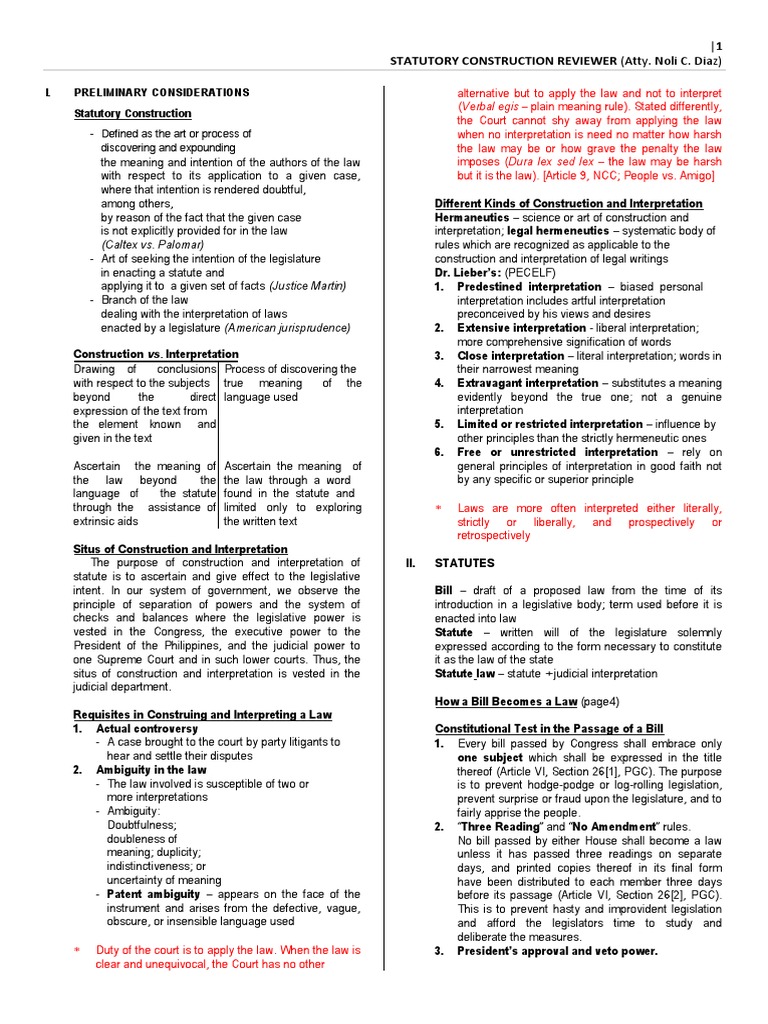 Statutory Construction by Noli Diaz | PDF | Bill (Law) | Statutory ...