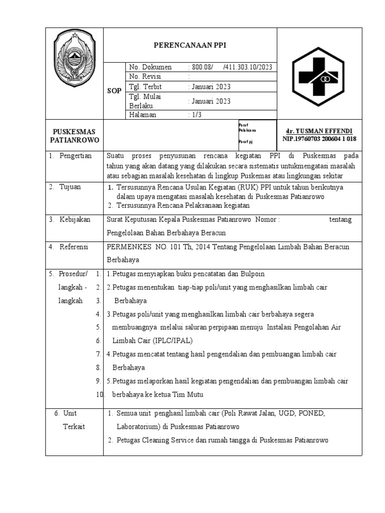 SOP PPI Puskesmas Patianrowo | PDF