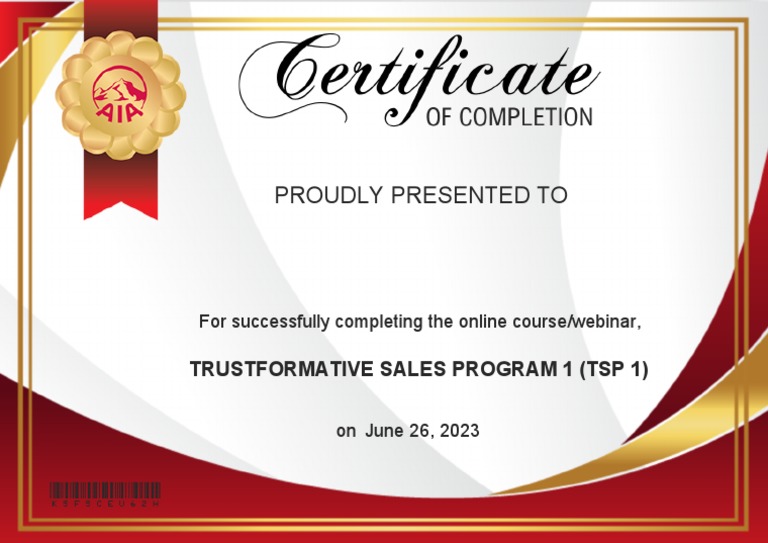 TSP - 1 - TrustFormative Sales Program 1 (TSP 1) Certificate | PDF