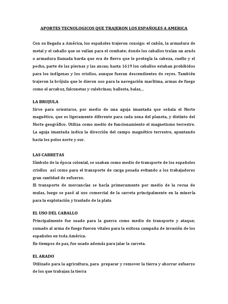 Aportes Que Trajeron Los Espanoles A America Ii | PDF | Pólvora