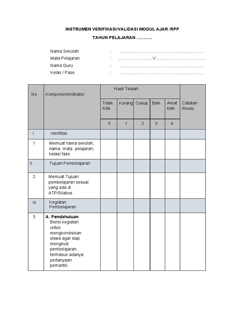 Validasi Modul Ajar (RPP) | PDF
